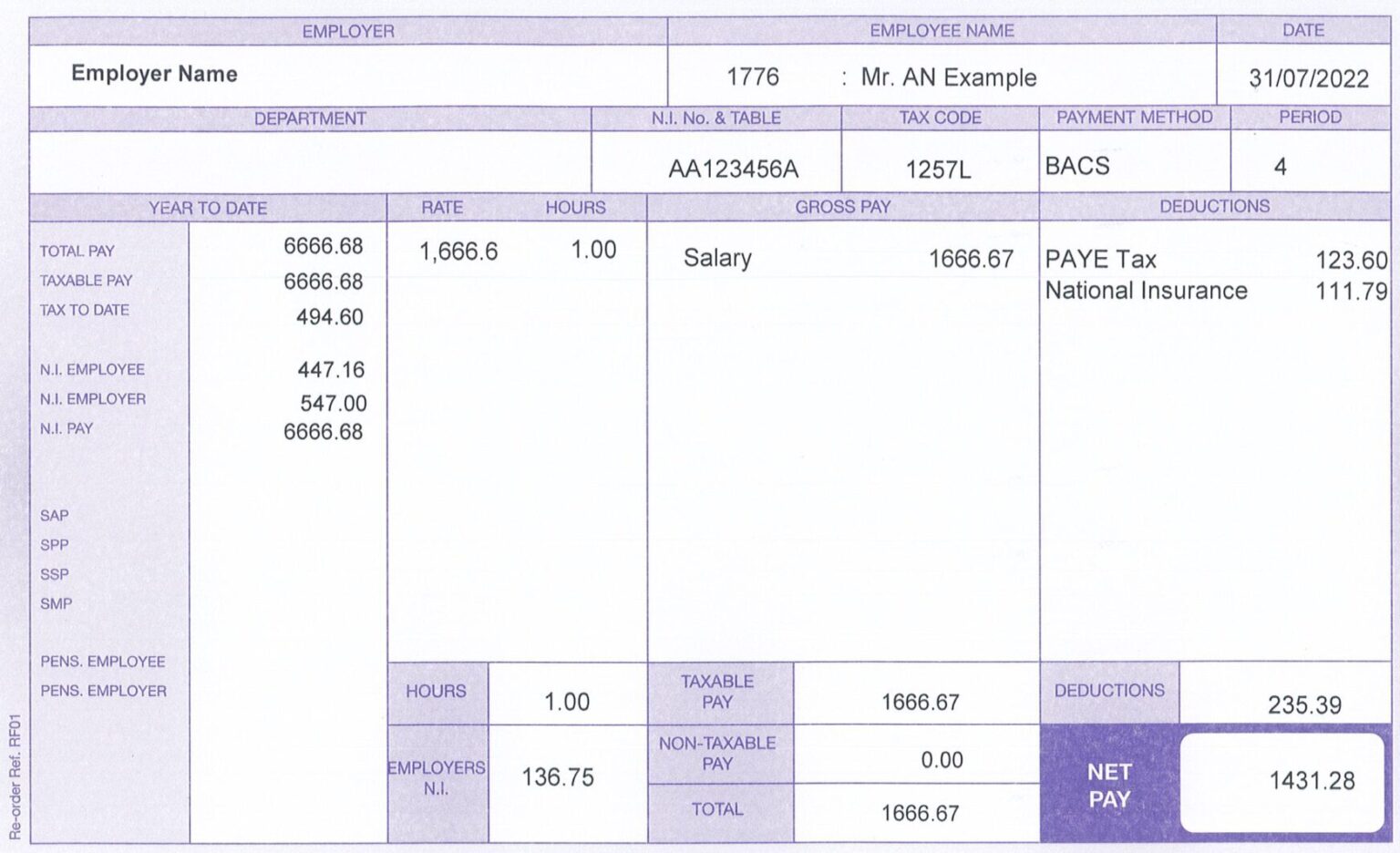 Standard Green Payslip - Payslip Plus