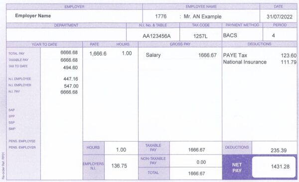 Standard Green Payslip - Payslip Plus